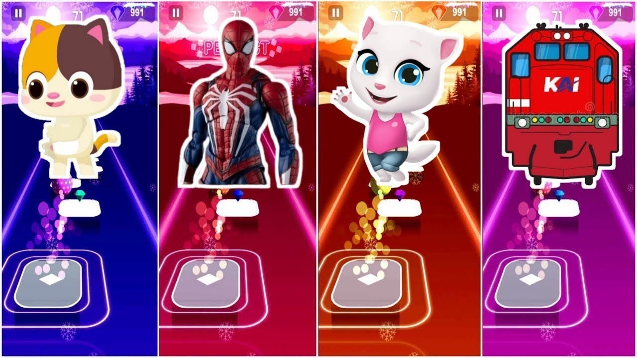 Baby Bus The Dangerous🆚Marvel s Spider Man🆚Talking Tom Angela🆚Bus Eater💥WHO WILL WIN💥TILES HOP ...