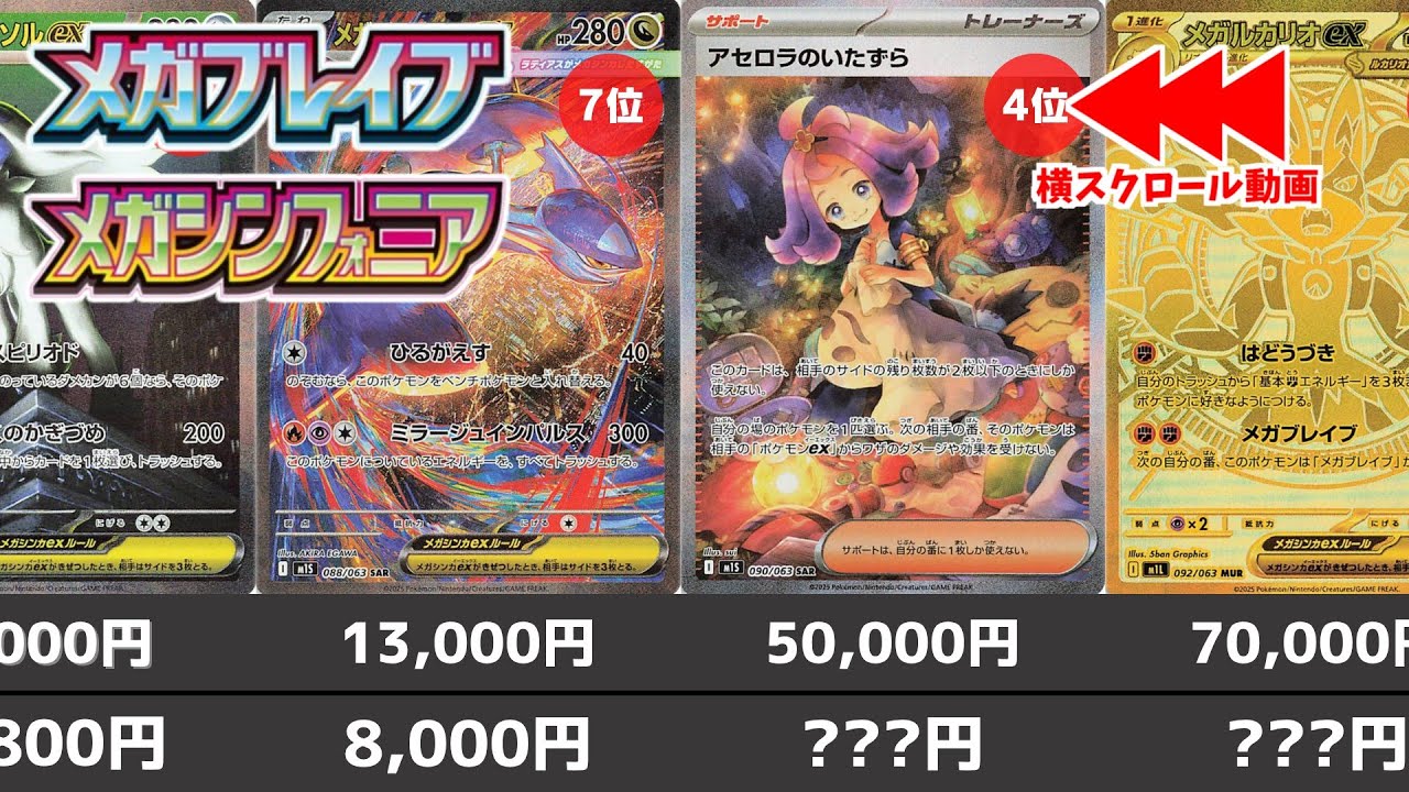 【ポケカ】初日から相場大変動 メガブレイブ/メガシンフォニア 最新高額カード相場ランキング 発売日夜(SR/SAR/MUR) 【ポケモンカード ...