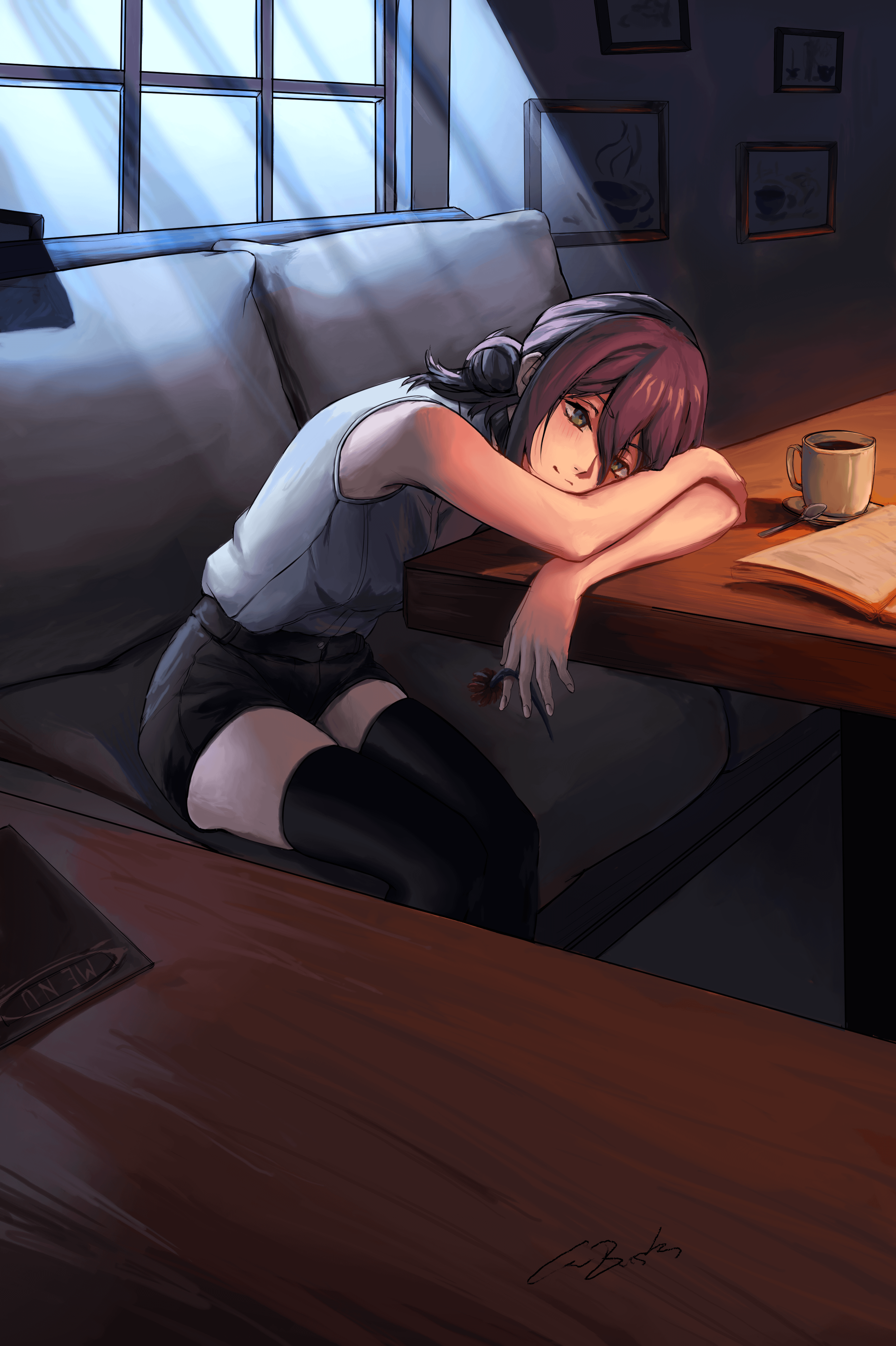 Reze Fanart by me, Alone in the cafe. - MAG.MOE